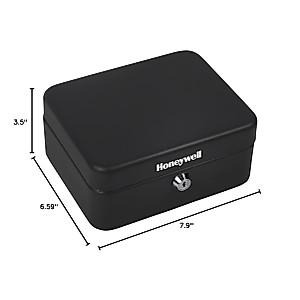 Honeywell Safes & Door Locks - 6111 Convertible Steel Cash and Security Box with Key Lock, Black 6.6x7.9x3.5