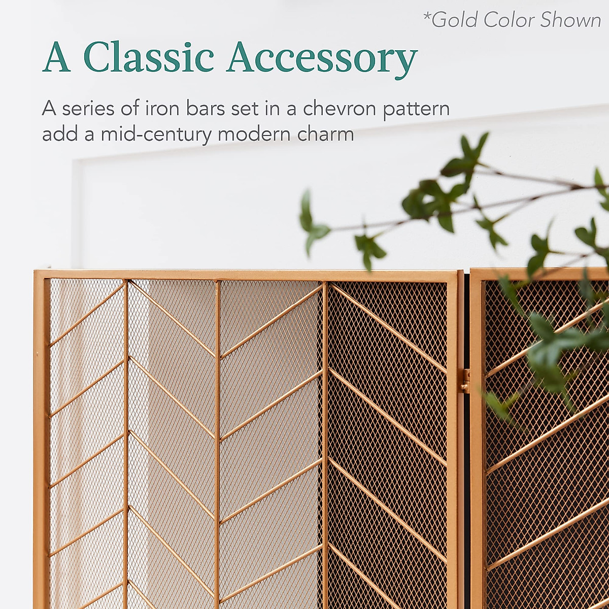 Best Choice Products 52x31in 3 Panel Chevron Fireplace Screen, Mid Century Modern Wrought Iron Hand Crafted Fire Place Guard for Living Room Home Decor, Steel Mesh - Black