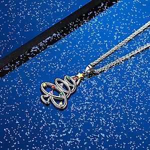 beautlace Christmas Trees Shape Necklaces Silver Plated Santa Claus Snowman Pendant Necklace with Colorful Cubic Zirconia Christmas Jewelry Gifts for Women KP0225F
