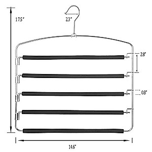 Magicool Space Saving Metal Pants Hangers(4 Pack) 5 Layers Skidproof Foam Padded with Swing Arm Closet Organizer for Pants Jeans Trousers Skirts Scarf Ties