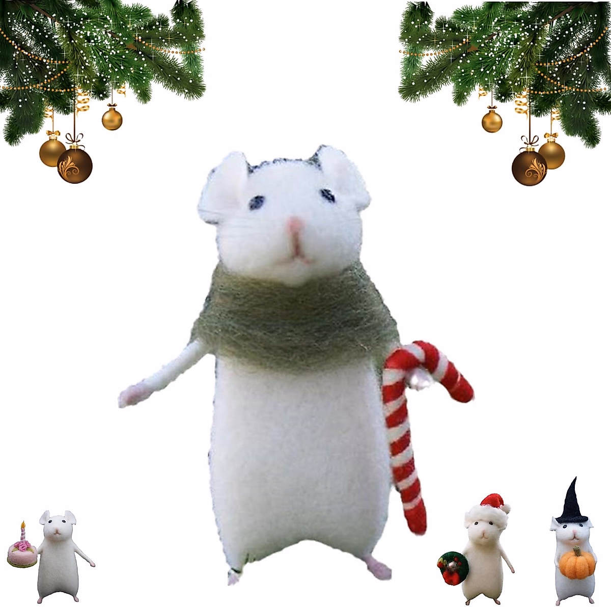 DABATO Halloween Mouse with A Pumpkin, 2024 New Cute Handmade Wool Felt Christmas Mouse Ornament, Needle Felted Pumpkins Animals Decoration, Christmas Home Decoration Gifts (B)