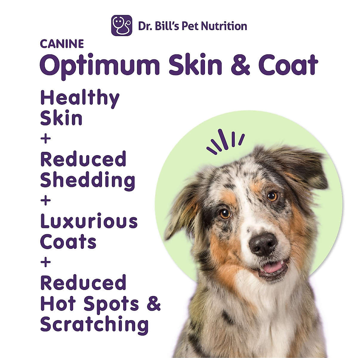 Dr. Bill’s Canine Optimum Skin & Coat (680g) – Fish Oil Omega-3 Fatty Acids Dog Supplement with Biotin, Type I & III Marine Collagen, Hyaluronic Acid & Folic Acid