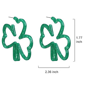 Green Shamrock Hoop Earrings St Patrick's Day Irish Good Luck Acrylic Resin Clover Hoop Earrings for Women Jewelry Gift