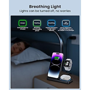 DUMTERR 3 in 1 Wireless Charger for iPhone 15/14/13/12,Wireless Charging Station for Apple Devices, Charging Stand for Apple Watch Series, for AirPods