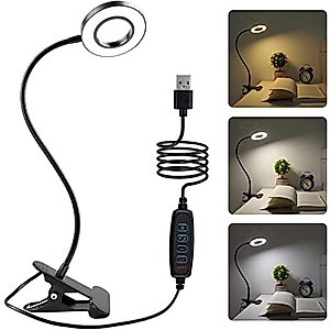 lishumei Clip on Light Reading Lights, 48 LED USB Desk Lamp with 3 Color Modes 10 Brightness, Flexible USB Clamp Bedside Lamp, Eye Caring Book Light for Studying/Working/Gaming (Black)