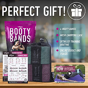 4 Fabric Booty Exercise Bands for Women & Men - Glute, Hip & Thigh Resistance Bands with Workout Guide