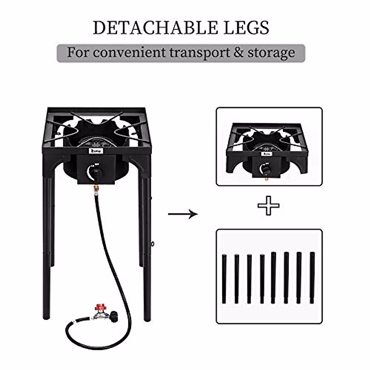 Single Burner Camp Stove Propane Burners for Outdoor Cooking - Single Burner Propane Stove 1 Burner Gas Burners for Cooking Outdoor, High Pressure Burner with Detachable Leg, 75000 BTU