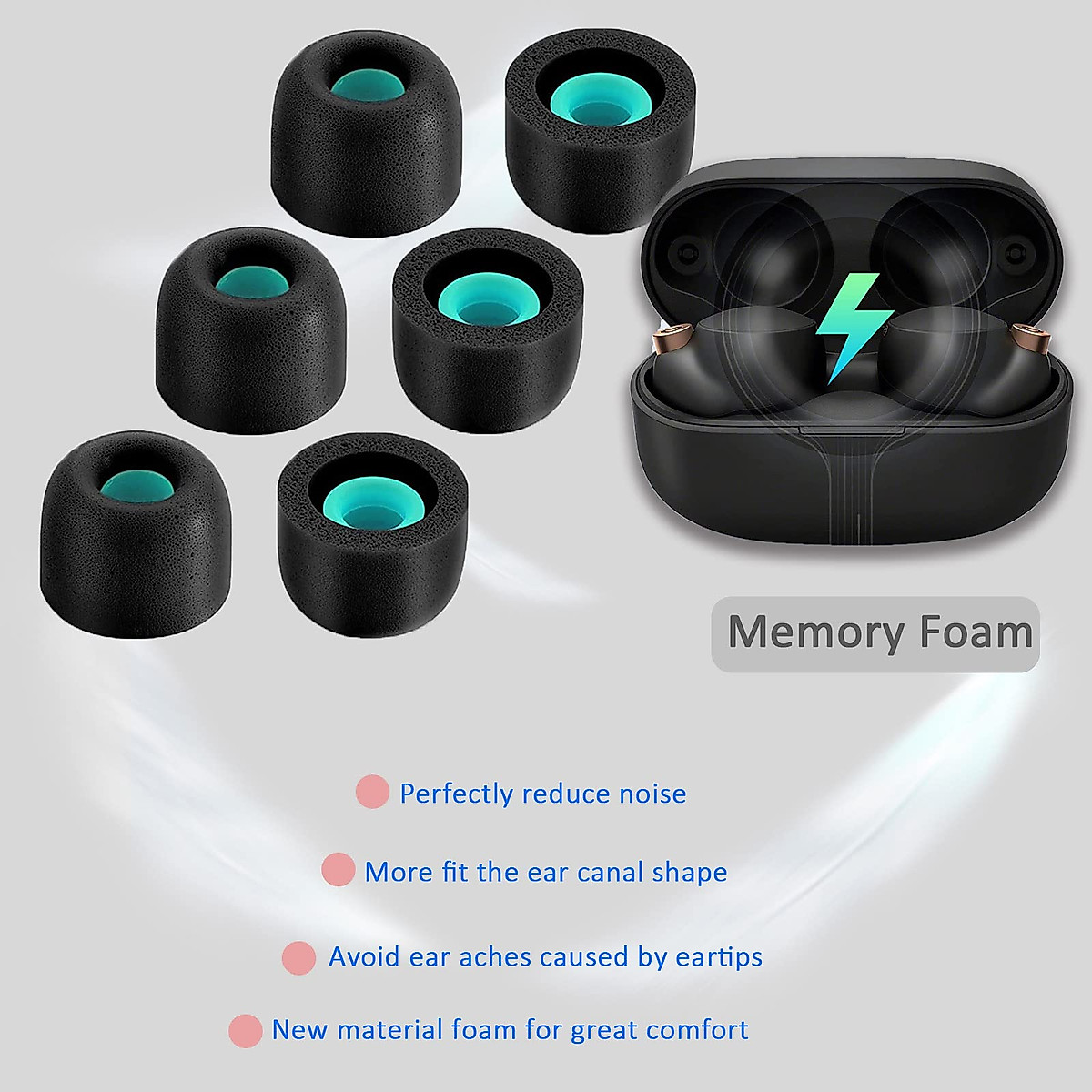 (3 Pairs) Miimall Compatible for Sony WF-1000XM4 Ear Tips, Soft Replacement Memory Foam Tips for Sony WF-1000XM4, WF-1000XM4 Foam Tips Accessories