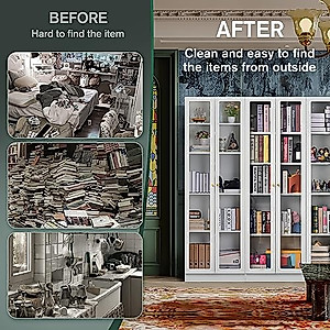 IRONMIX Enclosed Bookshelf with Acrylic Door and Adjustable Shelves, 70 Inch Tall Storage Cabinet 5 Tier, Dust Proof Display Shelf for Home, Office - White