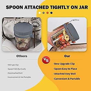 Bupto 4 Pack Overnight Oats Containers with Lids and Spoons, 16 oz Airtight Overnight Oats Jars with Measurement Marks Salad Jars for Cereal Milk Yogurt Vegetable Fruit On the Go Container (4 grey)