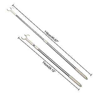 Reach Stick Clothes Pole with Hook 45" Extend Long Pole Closet Garment Telescoping Pole with Long Handle for High Reach Areas, Perfect for College Dorm