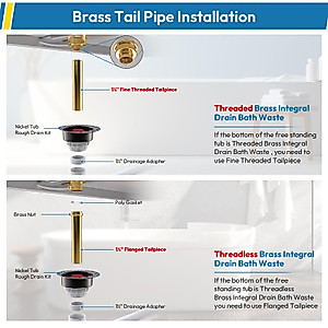 PVC Freestanding Tub Drain Rough-in Kit, Bathtub Drain Kit with PVC Plastic Adapter and Brass Tail Pipes - Compatible with Freestanding Bathtub, Floor Mounted Bathtub and Copper Bathtub