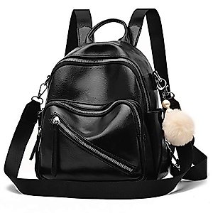 Women Cute Mini Leather Backpacks, Convertible Shoulder Bag Purse Casual Teen Girls School Holiday Small Daypack, Black