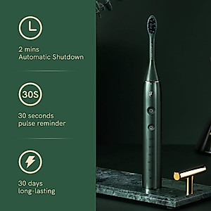 Flexforce Electric Toothbrush Adult, Rotating, Whitening Teeth Without Hurting Gums, 4 Replacement Toothbrush Heads, 1 Travel Box, 1 Dental Floss, Inductive Rechargeable, 5 Cleaning Modes, Green