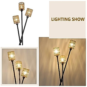 Stepeak Rattan Tripod Floor Lamp, Boho Farmhouse Floor Lamps for Living Room with ON/Off Foot Switch, 3-Lights Modern Standing Lamp with Rattan Shades, Wicker Tall Floor Lamp for Bedroom Office