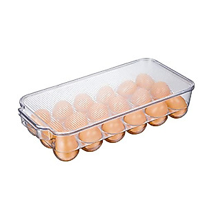 JINAMART Stackable Plastic Egg Holder for Refrigerator, Fridge Fresh Eggs Organizer Tray with Lid & Handles, Deviled Egg Storage Drawer for Countertop, Containers, Stores 18 Egg, Clear (Set of 2)