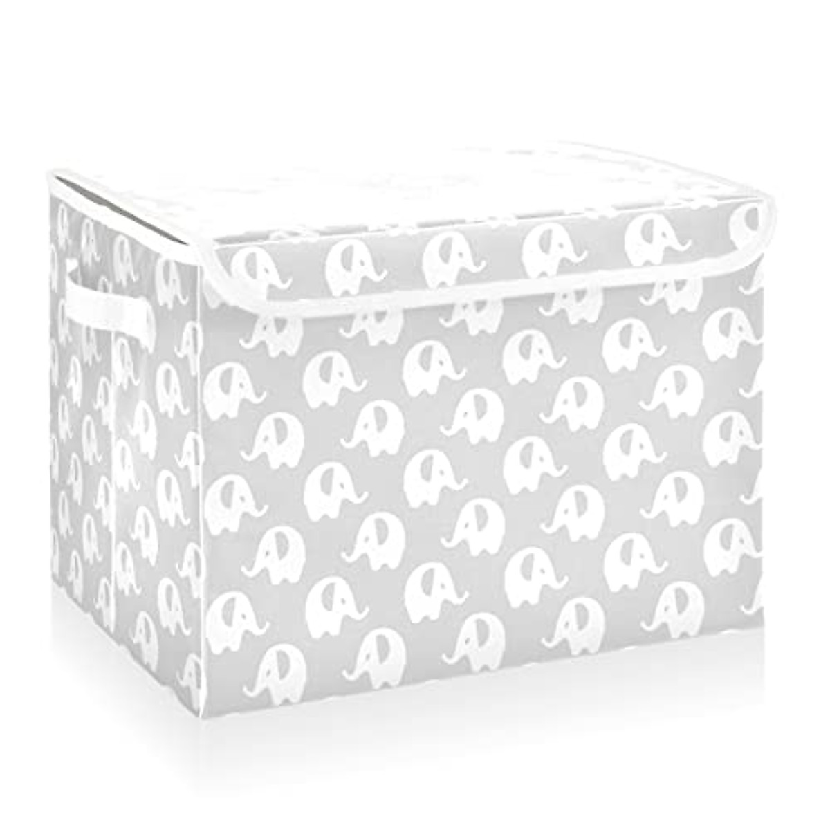 CaTaKu Cute Elephants Grey Storage Bins with Lids Fabric Large Storage Container Cube Basket with Handle Decorative Storage Boxes for Organizing Clothes Shelves