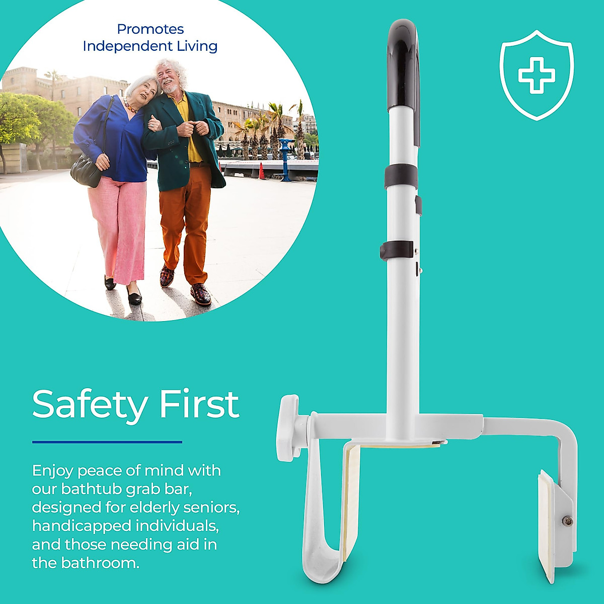 Modern Innovations Adjustable Bathtub Grab Bar, Safety Bath & Shower Grab Bars for Elderly Seniors, Handicap Grab Bars (300lb Weight Limit), Bathroom Grab Bars for Seniors with Adjustable Handles