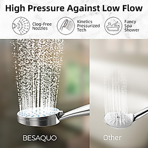 BESAQUO ALL METAL 3 Settings Handheld Shower Head with Hose and Brass Holder, Non-Clogging Nozzles High Pressure Shower Head with Handheld, 72 Inch Hose&Adjustable Holder