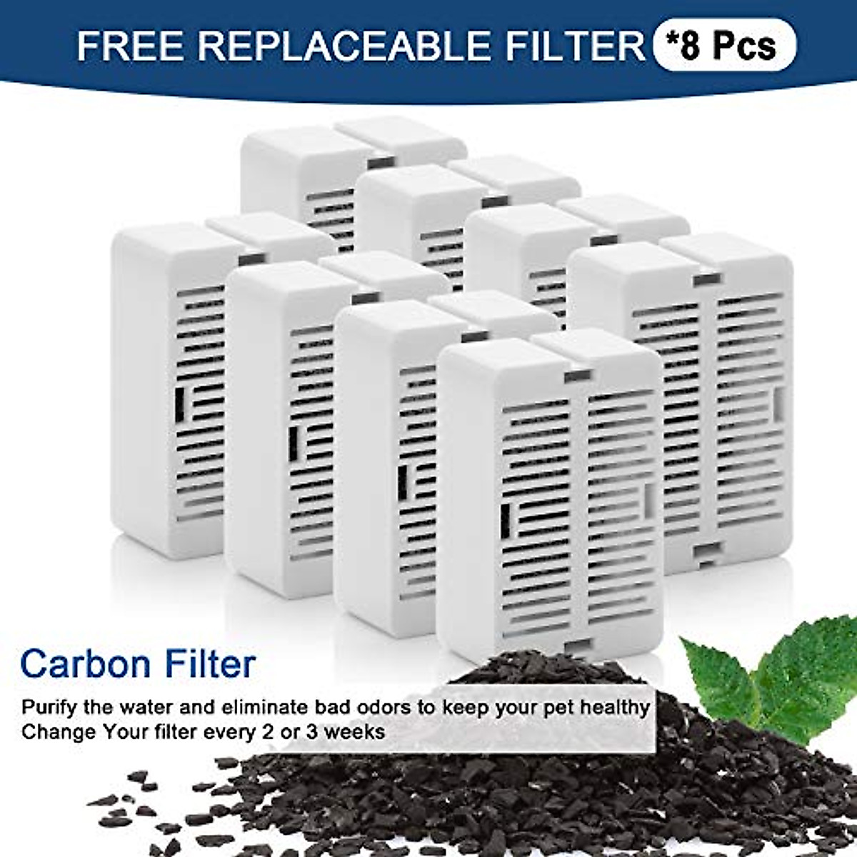 OPOLEMIN Stainless Steel Cat Water Fountain with 8 Replacement Filters, 67oz/2L Cat Water Dispenser Easy Assemble& Clean, Pet Water Fountain for Small Cats Dogs Inside (with Power Adapter)