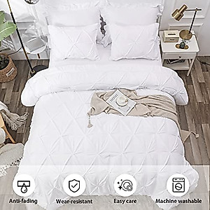 LUCKYBULL White King Comforter Set 8 Pieces Pintuck Bed in a Bag, Pinch Pleat Soft Textured Microfiber Bedding with Sheets, Skirt, Pillowcases & Shams for King Bed