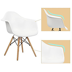 GOTMINSI Set of 4 Dining Chairs,Mid-Century Modern Dining Room Plastic Chairs, Outdoor Side Chairs with Wood Legs for Kitchen, White