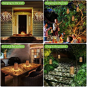 Solar Lanterns Outdoor Waterproof - 4 Pack Hanging Solar Lights Outdoor, Metal Lantern Decorative Solar Powered Patio Decor for Garden Yard Backyard Porch Table Tree Lighting, Cool/Warm Light
