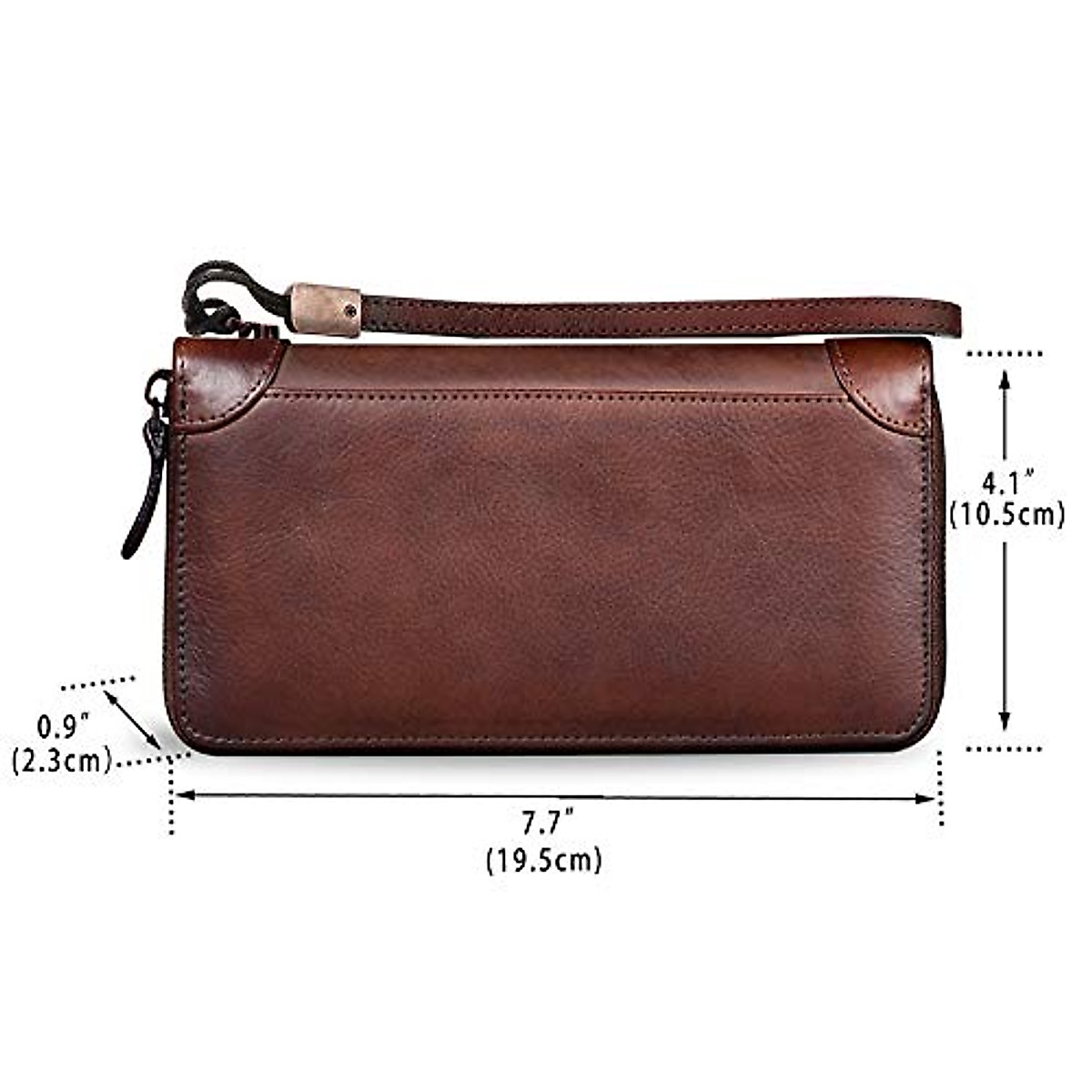Genuine Leather Wallet for Women Dual Use Zip Long Purse Vintage Handmade Clutch Cowhide Card Holder Organizer (Coffee)