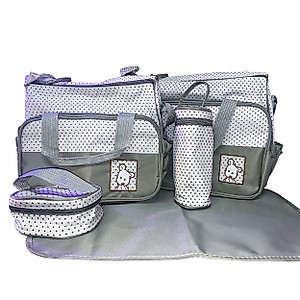 Diaper Bag, RoyalBaibei large travel diaper tote multifunction for mom and dad, 5 pieces Waterproof bag for boys and girls with changing pad, pacifier case and insulated pockets (Classic Khaki)