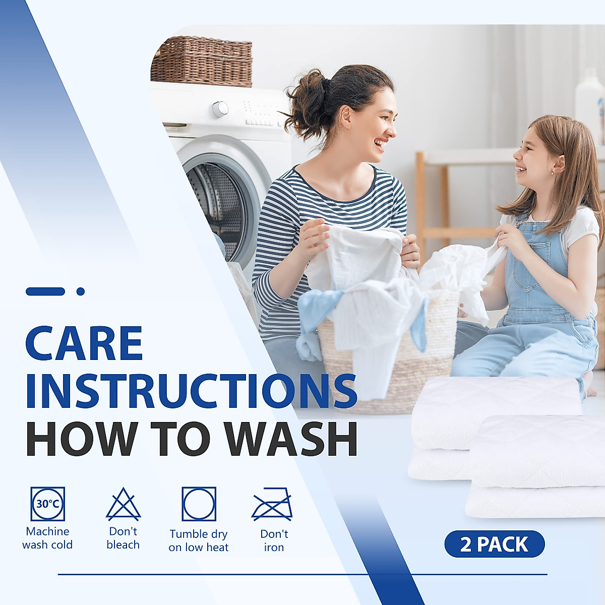 2 Pack Waterproof Crib Mattress Protector, Bamboo Viscose Soft Breathable Quilted Fitted Baby Mattress Cover, Noiseless, Breathable Deep Pocket Toddler Mattress Pad, 28'' x 52''