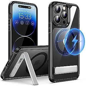SUPERONE Magnetic Case for iPhone 14 Pro with Stand, Compatible with MagSafe, [Military Grade Protection] [Anti-Yellowing] Shockproof Slim Protective for iPhone 14 pro Case 6.1 inch, Black