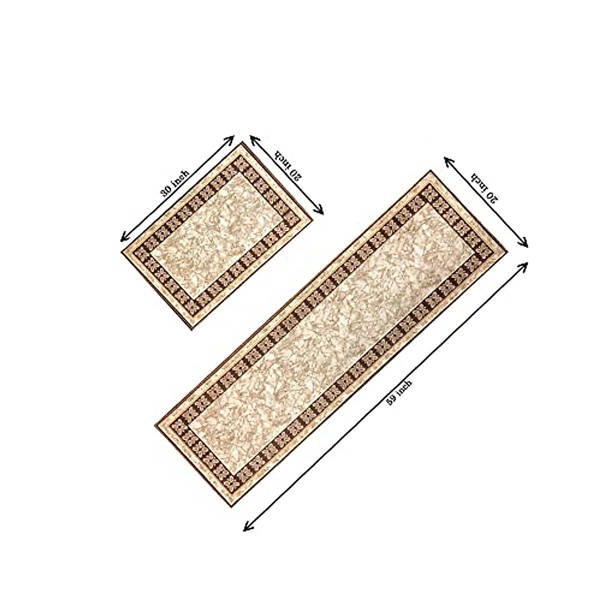 Gloria Non Slip Rubber Back Kitchen Rug Kitchen Runner Kitchen Mat Carpet for Kitchen Anti Slip Stair Treads (Emy-BGE, Kitchen Set (20"x59" and 20"x30"))