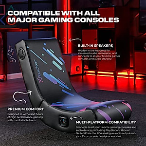 X Rocker Galaxy Printed PU Floor Gaming Chair, Headrest Mounted Speakers, 2.0 Bluetooth Audio System, Wireless, Recliner, 5110201, 33.46" x 25.59" x 16.14", Black