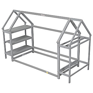 Harper & Bright Designs Twin House Floor Bed with 2 Detachable Stands, Wood Twin Floor Bed for Kids, Montessori Beds, Playhouse Bed, Twin Size Bed Frame for Girls, Boys (Gray)