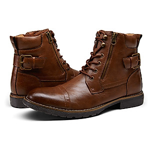 Vostey Men's Boots Casual Dress Boots for Men Brown Boots Mens Motorcycle Combat Ankle Boot (BMY678A dark brown 10)