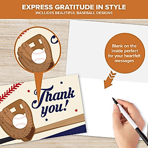 Decorably Baseball Thank You Cards, 24pcs Greeting Card with 6 Designs, Blank Inside, 6x4 inch, Matching Envelopes & Stickers, Perfect for Birthday, Coach, Father's Day, Kid Thank You Cards