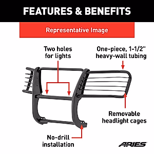 ARIES 6055 1-1/2-Inch Black Steel Grille Guard, No-Drill, Select Honda Ridgeline
