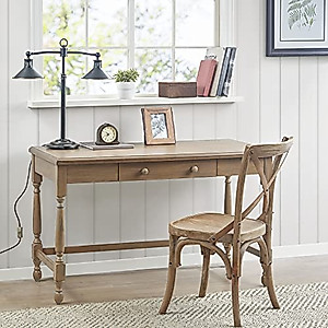 MARTHA STEWART Tabitha Solid Wood Writing Table with Metal Glides Drawer for Storage Living Room Furniture, Home Office Small Computer Desk, Turned Legs, 47.5" W x 23" D x 29" H, Natural
