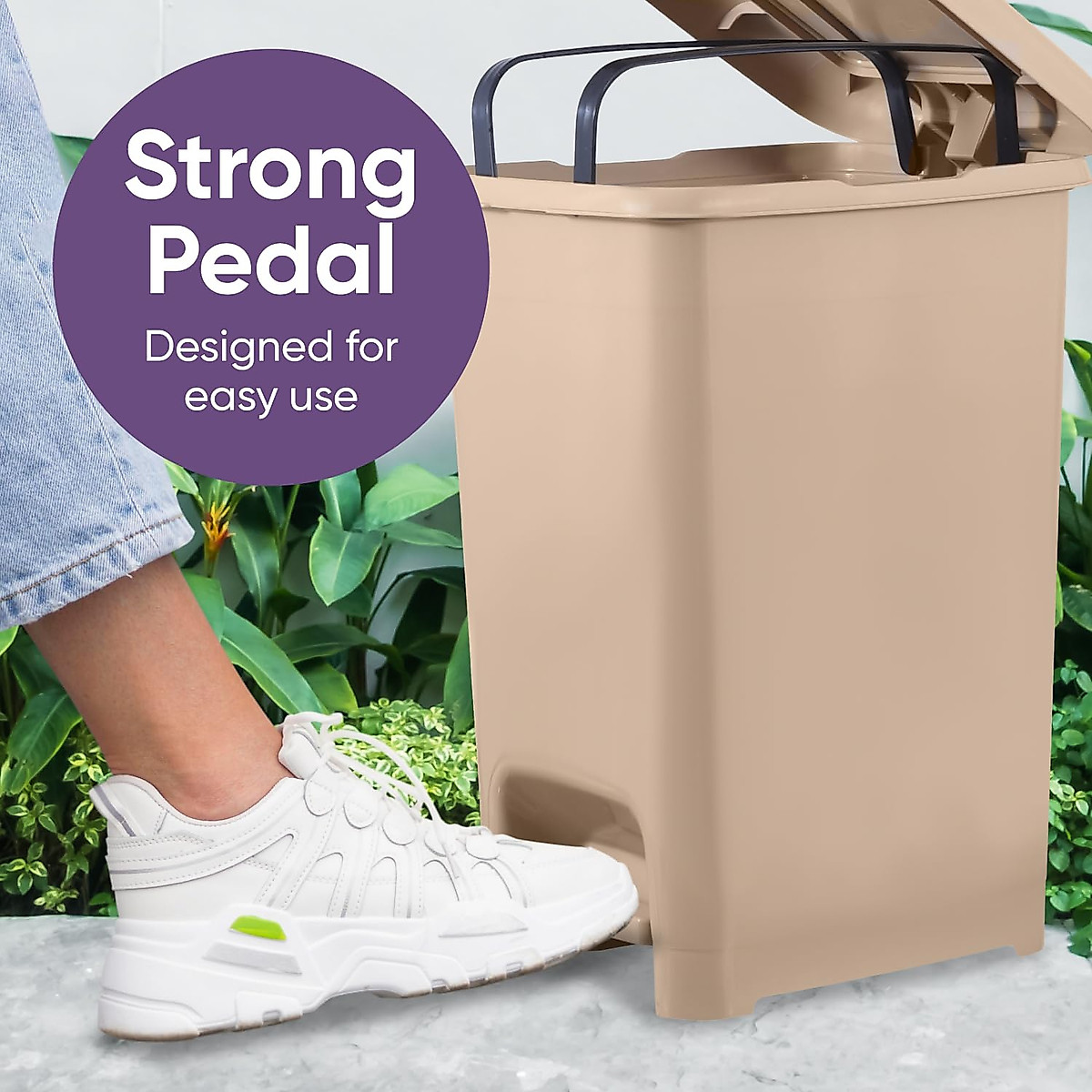 Superio Slim Step On Trash Can, Beige Waste Bin with Foot Pedal Lid 26 Liter, Kitchen, Under Desk, Office, Bedroom, Bathroom (2, 6.5 Gallon)