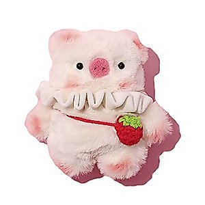 Cute Unique Creative Stylish Furry Cartoon Handmade Fur White Pig Piggy Knit Animal Plush Case Compatible with Airpods2 Aiprods Girlilsh Strawberry Headphone Stuffed Cover for Girls Women Best Gift