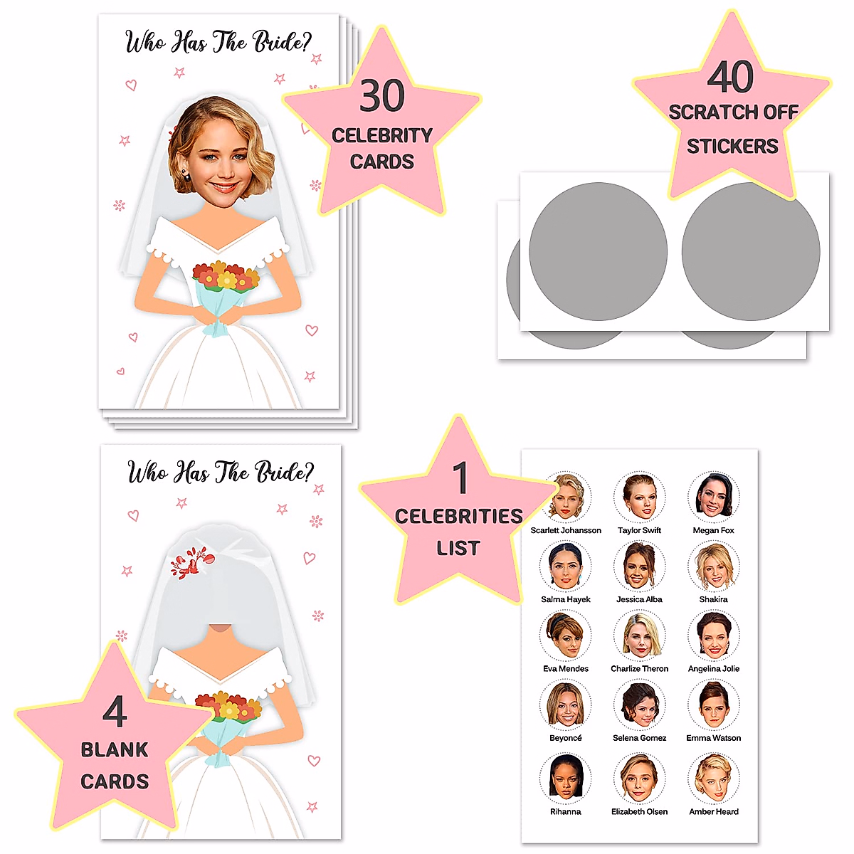 Bridal Shower Games - Scratch Off Card Game for Door Prizes, Lottery, Ice Breaker - Scratch Off Bridal Shower Game - Funny Bachelorette Party Games - Decorations for Bridal Shower - 35 Cards(White)