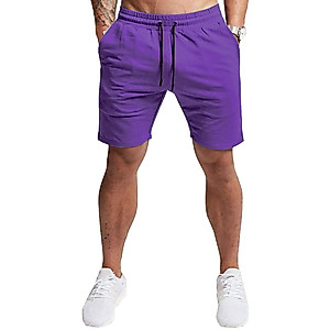 Men's Casual Training Shorts Gym Workout Fitness Short Bodybuilding Running Jogging Short Pants Purple L Tag XXL