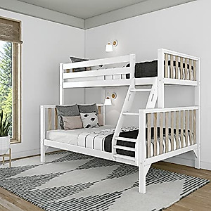 Max & Lily Bunk Bed, Scandinavian Modern Bunk Bed, Solid Wood Twin-Over-Full Bed Frame for Kids, No Box Spring Needed, Blonde/White