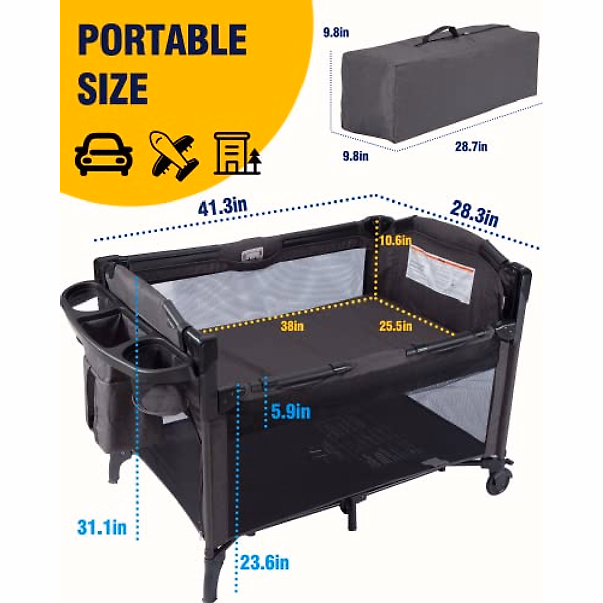 Beka Baby 4 in 1 Bassinet Bedside Sleeper, Baby Bedside Crib 4 Functions, Bedside Bassinet Crib Sleeper, Playard, Changing Table, Baby Bassinet for Newborn Baby