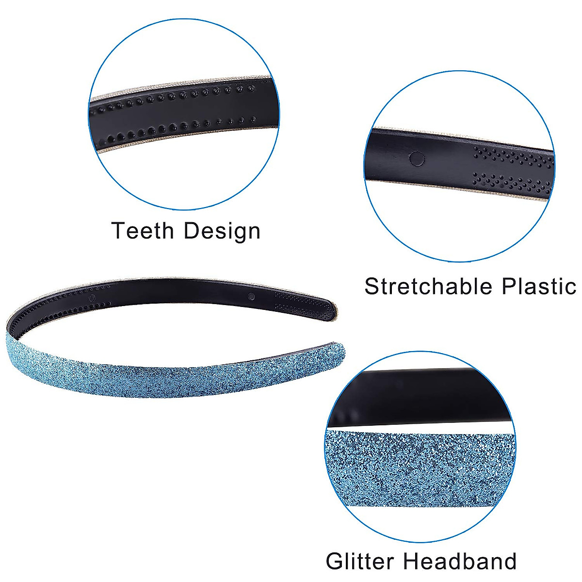 Duufin 20 Pieces Glitter Headbands Colorful Plastic Headbands with Teeth Sparkle Headbands for Girls and Women, 20 Colors