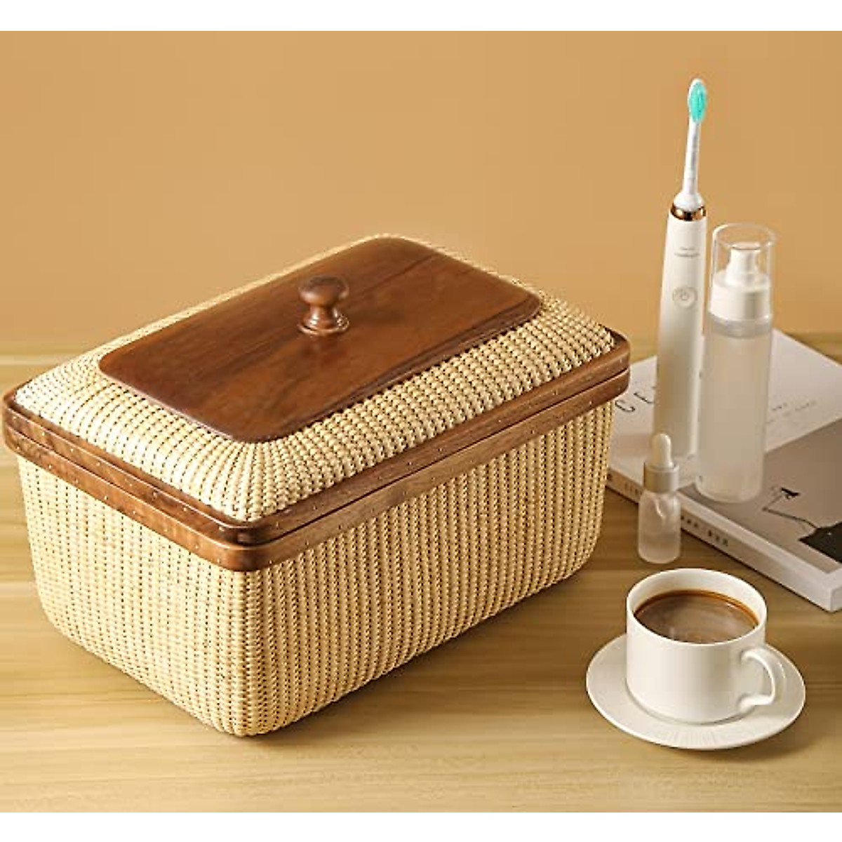 Teng Jin Rectangular with Lid Handmade Nantucket basket Cane staves finely-woven home-storage-baskets-and-containers Arts,Decorative Storage Baskets for Shelves