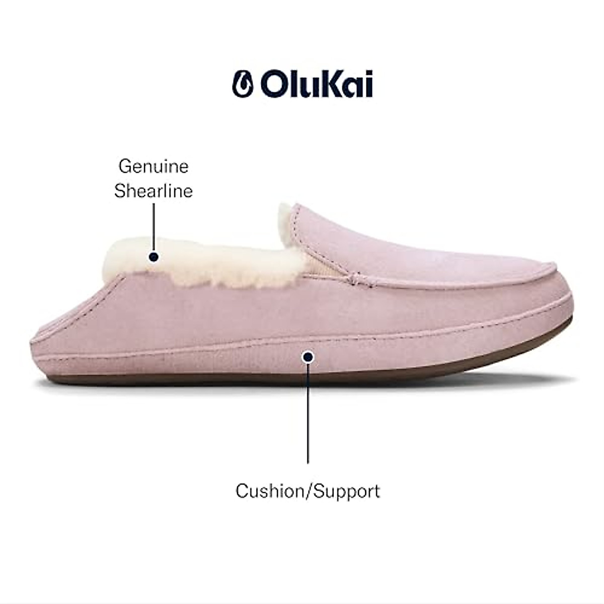 OLUKAI Ku'una Slipper, Women's Slip-On Shoes, Genuine Shearling & Premium Nubuck Leather, Drop-In Heel Design, Cozy & Ultra-Soft Comfort Fit, Soft Pink/Soft Pink, 10