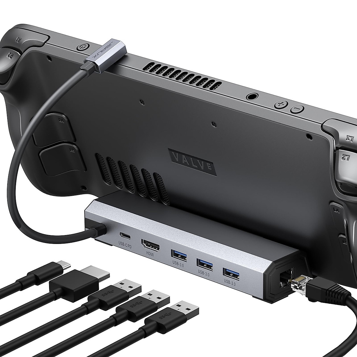 JSAUX Docking Station for Steam Deck/ROG Ally/Legion Go/MSI Claw, 6-in-1 Steam Deck Dock with HDMI 4K@60Hz, Gigabit Ethernet, 3 USB-A 3.0 and 100W Charge, Compatible with Steam Deck OLED-HB0603