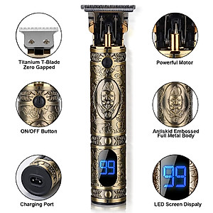 ROCKUBOT Professional Cordless Hair Clippers for Men,Hair Trimmer for Men Professional,Beard Trimmer for Men Zero Gapped Trimmers T Blade Trimmer Hair Cutting Kit Rechargeable LED Display