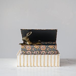 Creative Co-Op Fabric Covered Storage Designs, Set of 2 Sizes, 2 Patterns Box, Multi
